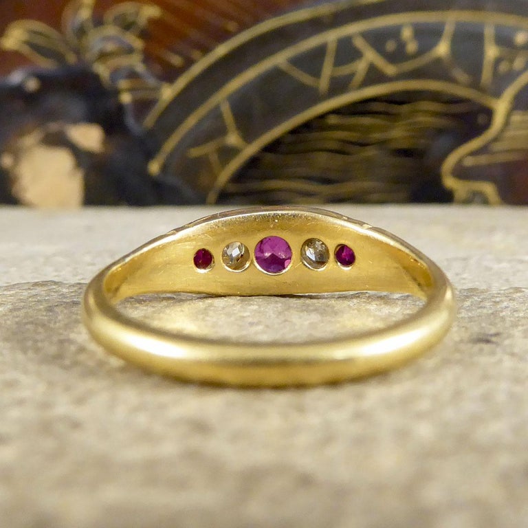 Antique Ruby and Diamond Boat Ring in 18ct Yellow Gold at 1stDibs