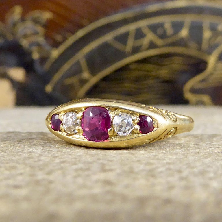 Antique Ruby and Diamond Boat Ring in 18ct Yellow Gold at 1stDibs