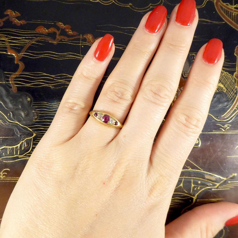 Antique Ruby and Diamond Boat Ring in 18ct Yellow Gold at 1stDibs
