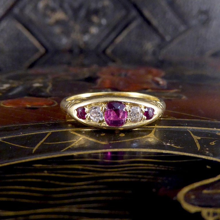 Antique Ruby and Diamond Boat Ring in 18ct Yellow Gold at 1stDibs