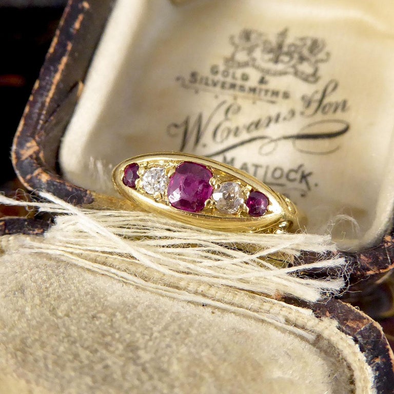 Antique Ruby and Diamond Boat Ring in 18ct Yellow Gold at 1stDibs