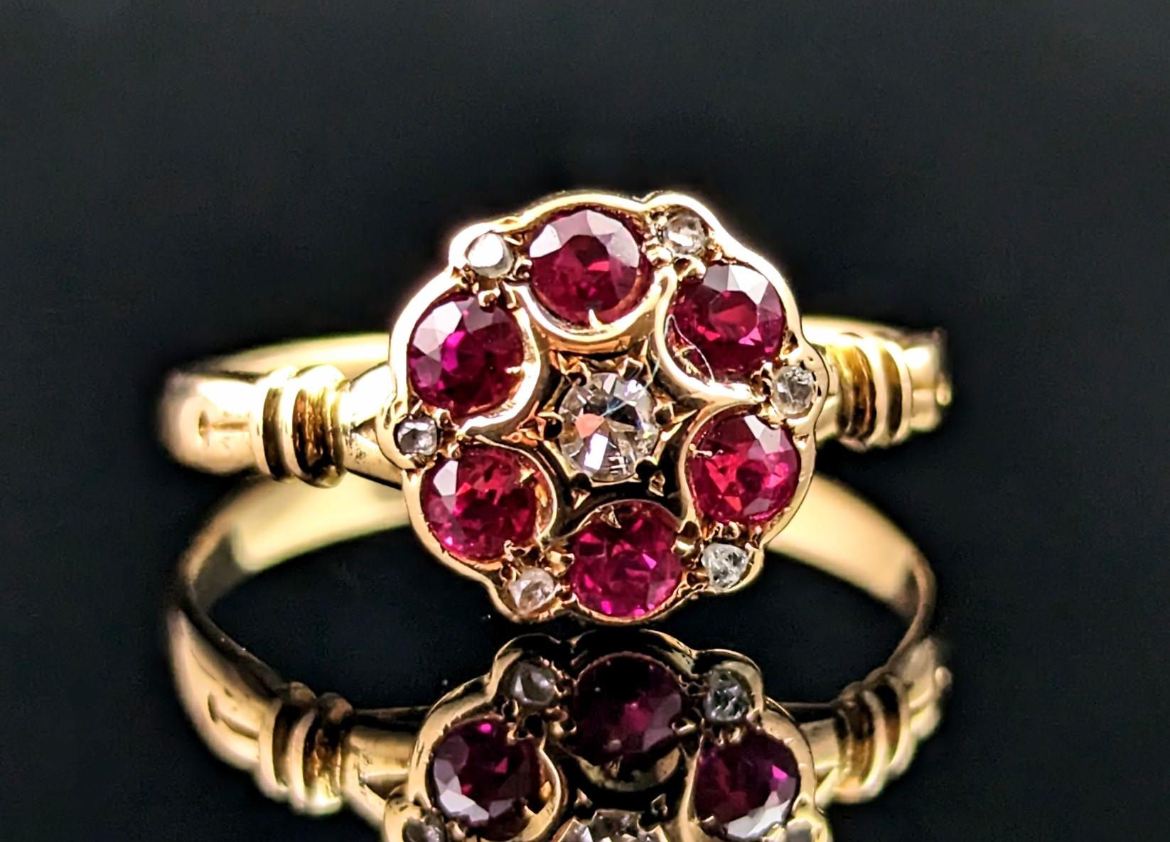 Antique Ruby and Diamond cluster ring, 18k yellow gold, Art Deco at ...