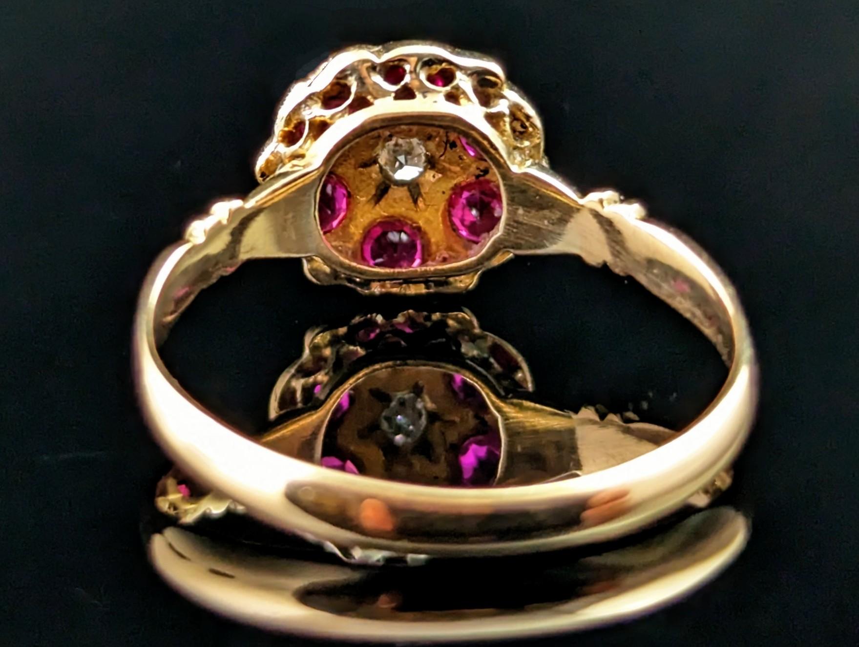 Antique Ruby and Diamond cluster ring, 18k yellow gold, Art Deco at ...