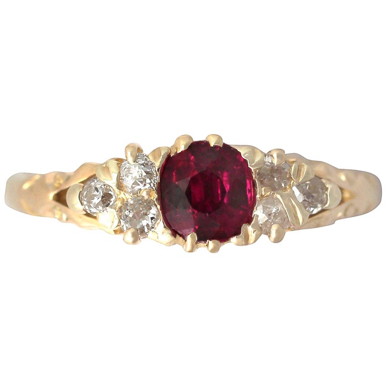 Antique Ruby and Diamond Yellow Gold Cocktail Ring, circa 1910 For Sale ...