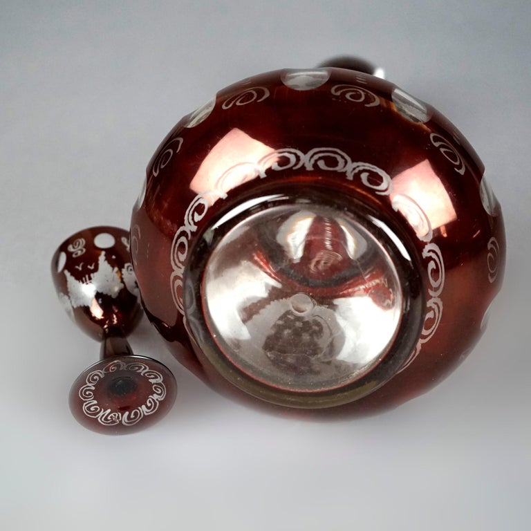 Antique Ruby Cut-to-Clear Glass Liquor Decanter and Cordials Circa 1930 ...