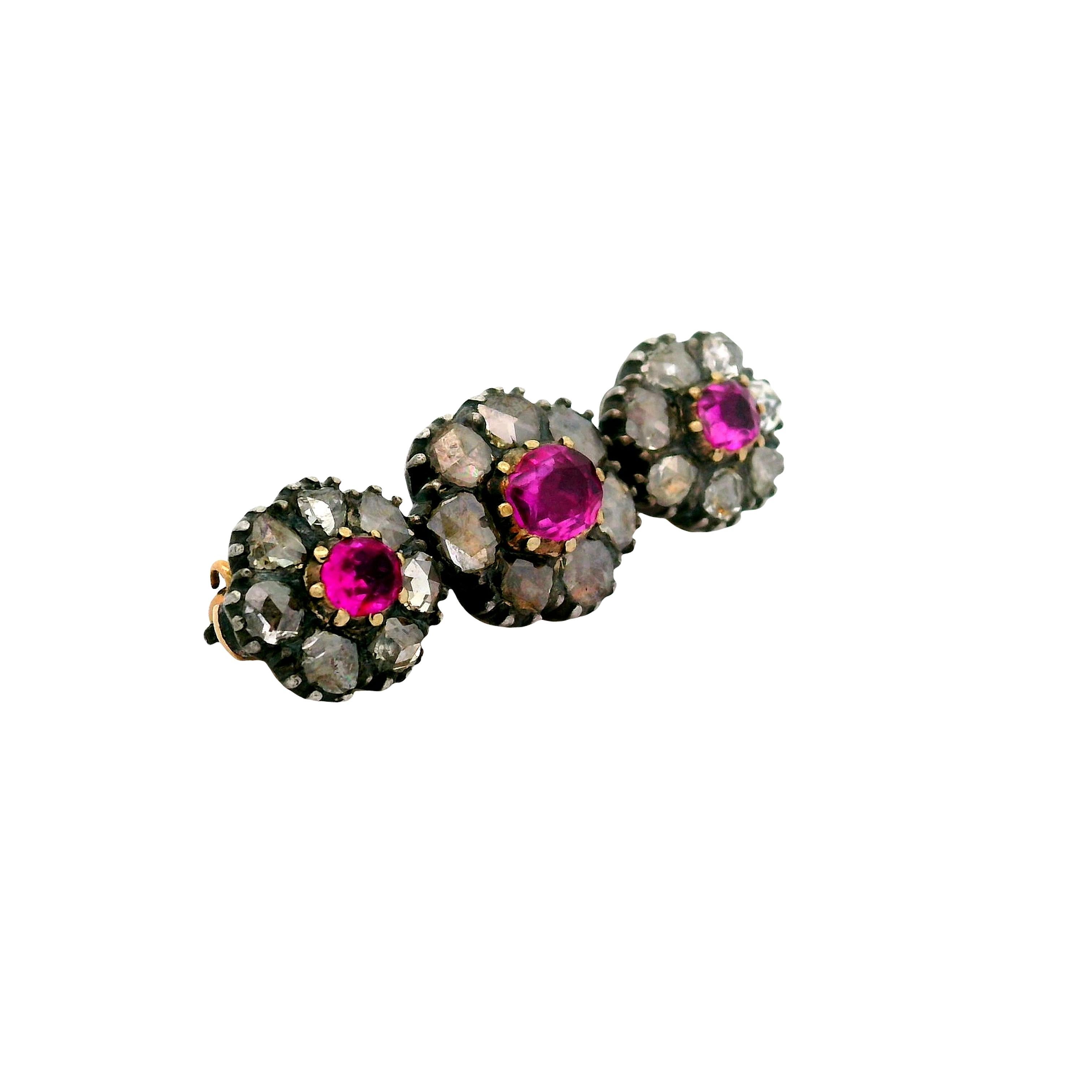 Antique Ruby Diamond 14K Gold Brooch For Sale at 1stDibs