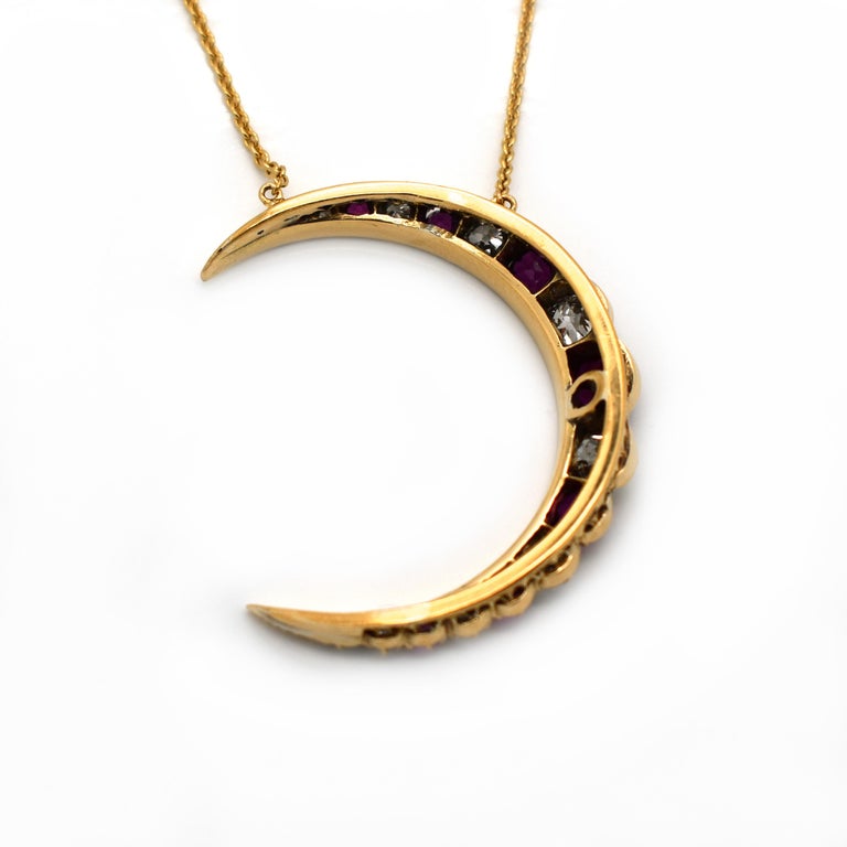 Antique Ruby Diamond and Gold Crescent Pendant, circa 1880 at 1stDibs