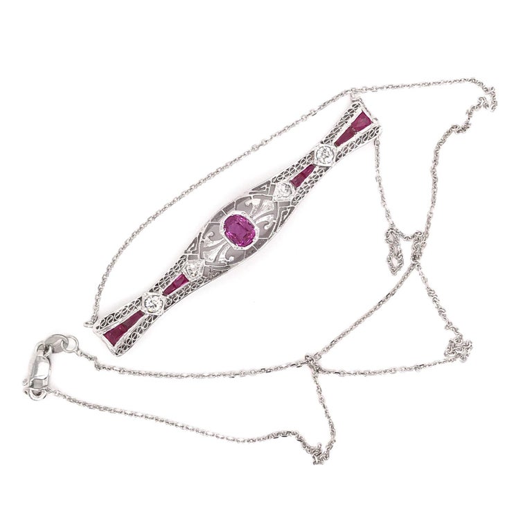Antique Ruby and Diamond Bar Pin Necklace Conversion at 1stDibs