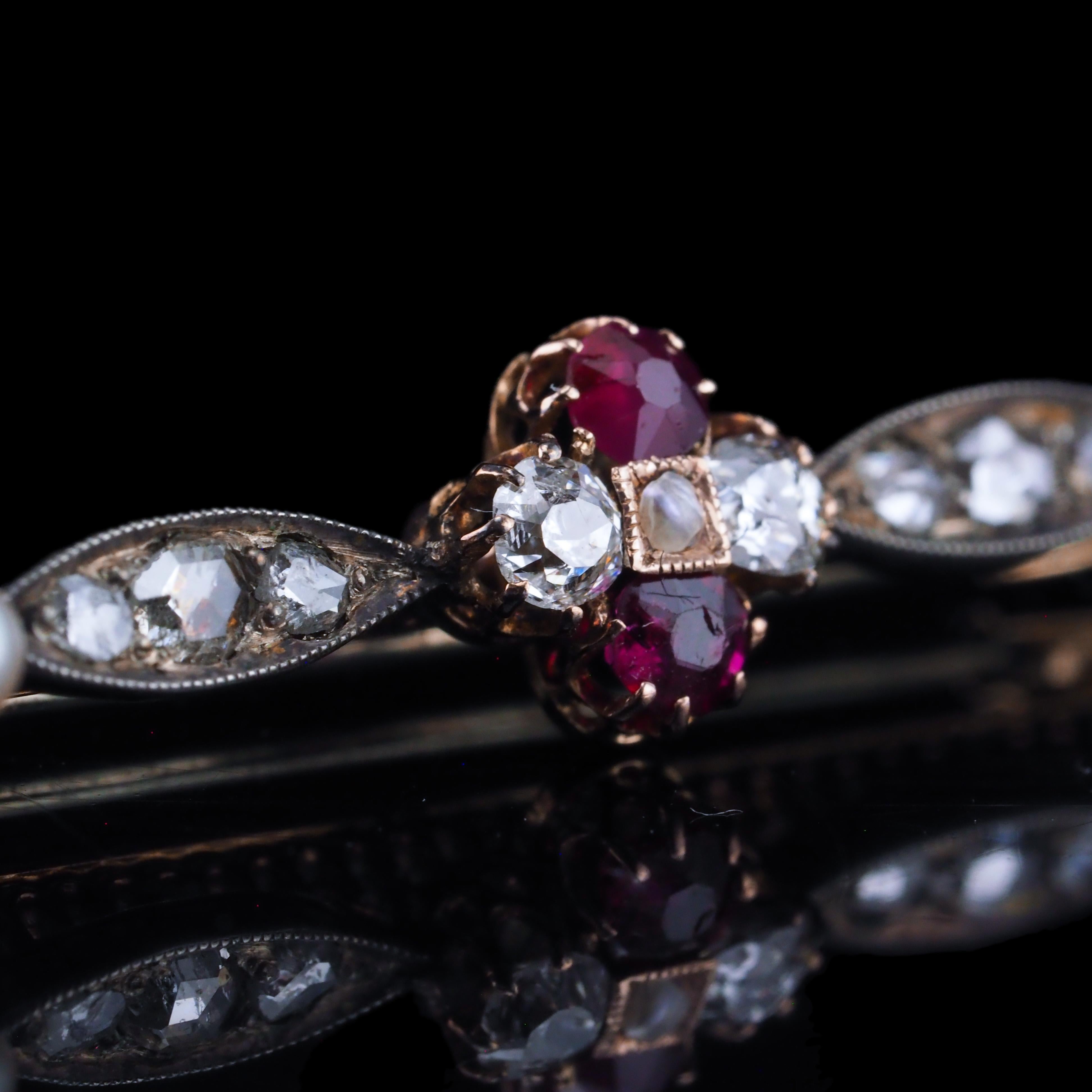 Antique Ruby and Diamond Brooch 14ct Gold with Pearl Accents - c.1900 ...