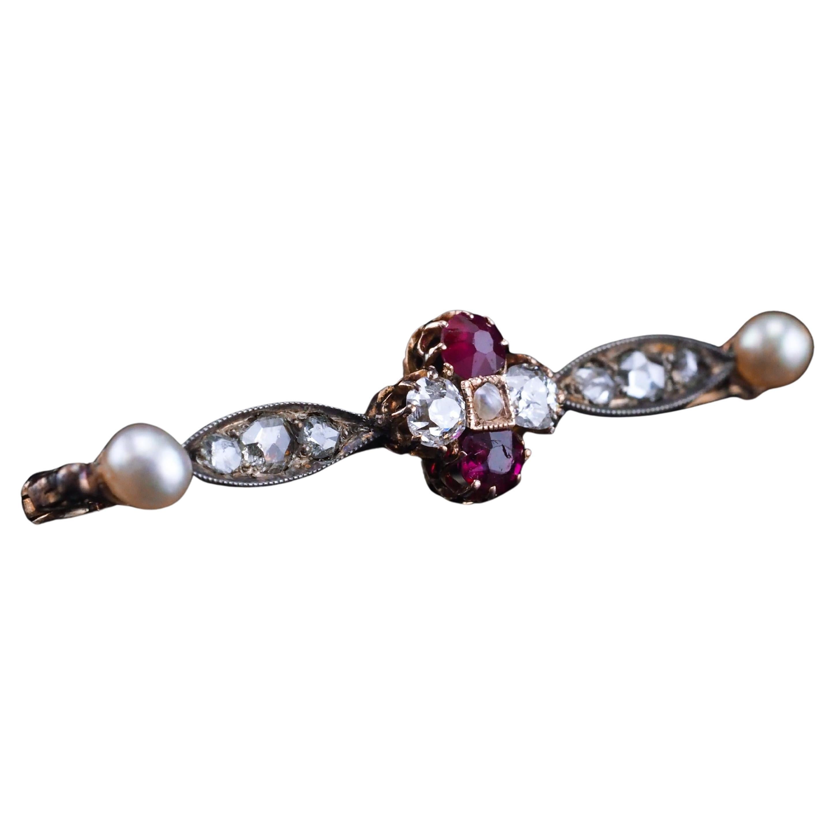 Antique Ruby and Diamond Brooch 14ct Gold with Pearl Accents - c.1900 ...