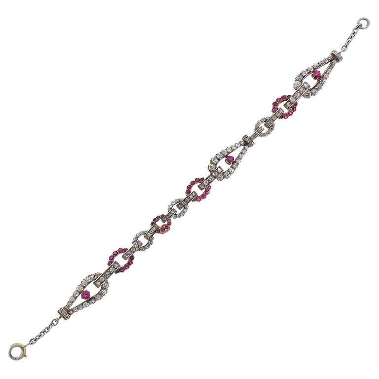 Antique Ruby Diamond Gold Bracelet For Sale at 1stDibs | 14k gold ...