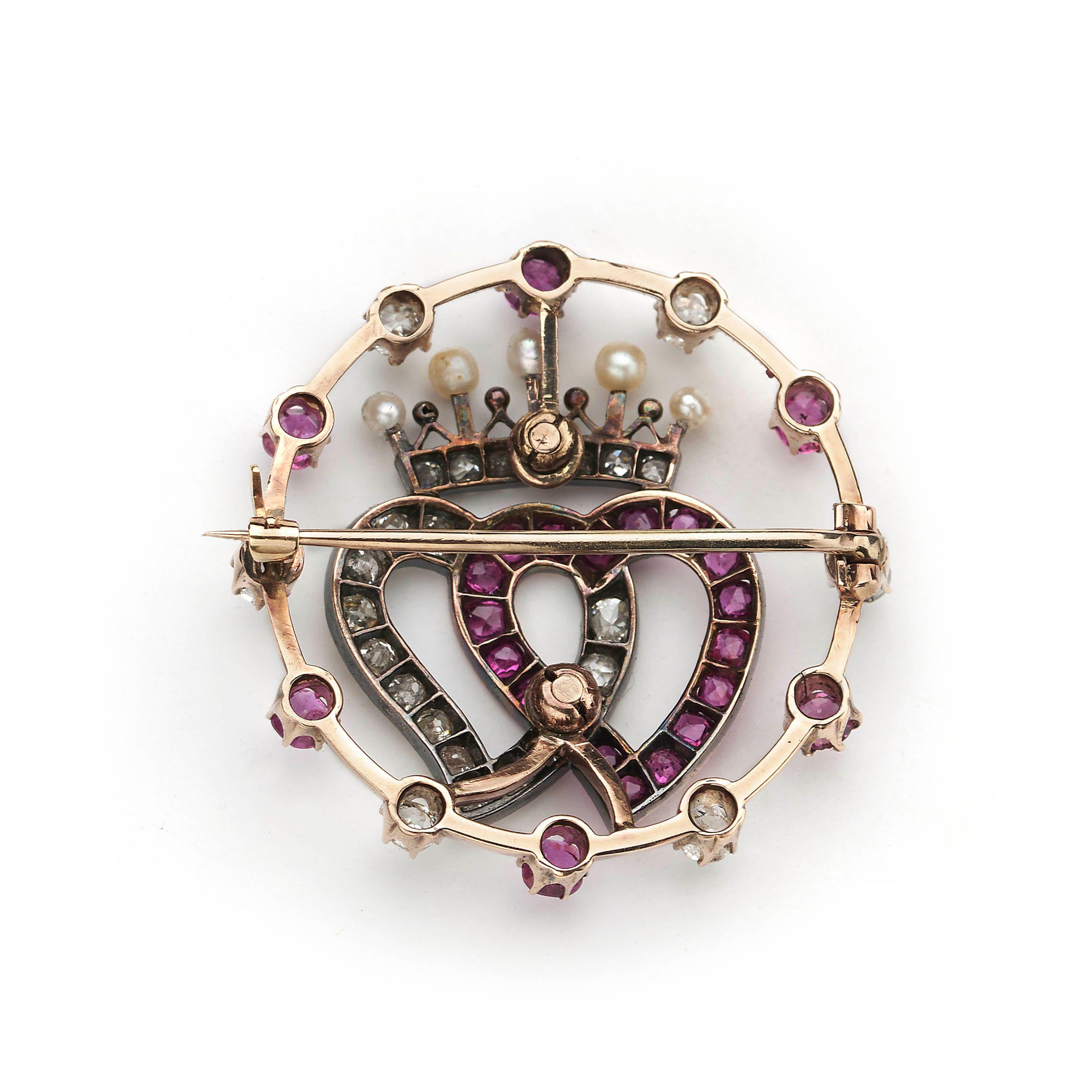 Antique Ruby, Diamond, Pearl Luckenbooth Heart Crown Circle Brooch ...