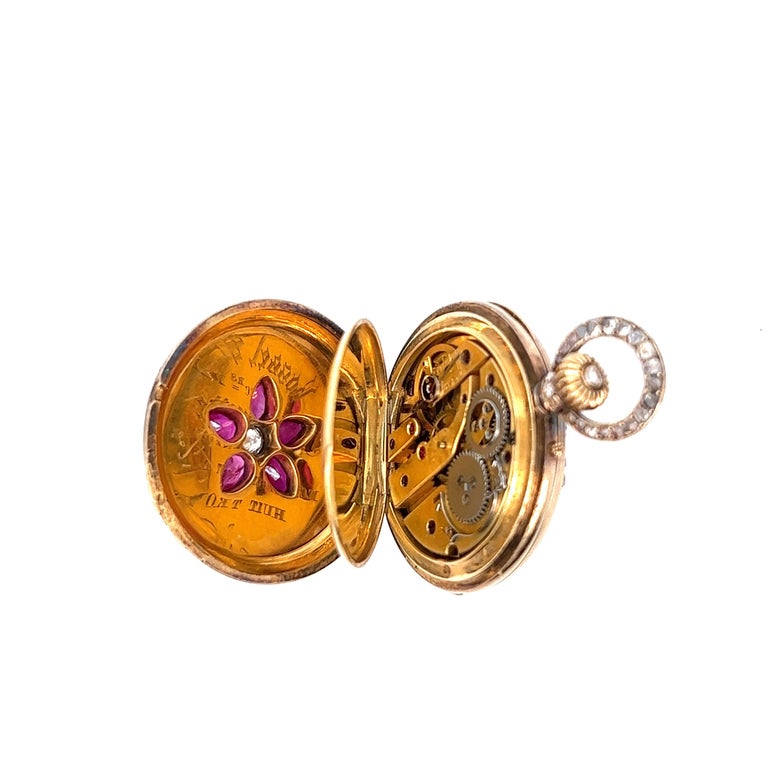 Antique Ruby Diamond Pendant Watch For Sale at 1stDibs