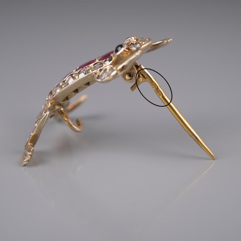 Antique Ruby Diamond and Sapphire Cute Frog Brooch 14 Karat Gold at 1stDibs