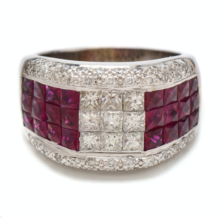 Customizable Antique Ruby Diamond Wedding Band Art Deco Ruby Diamond Cluster Fashion Ring For ...
