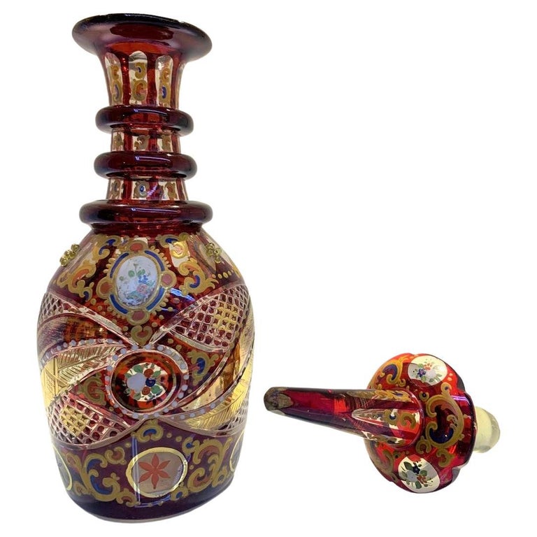Antique Ruby Enamelled Glass Decanter, Bohemian for Islamic Market ...
