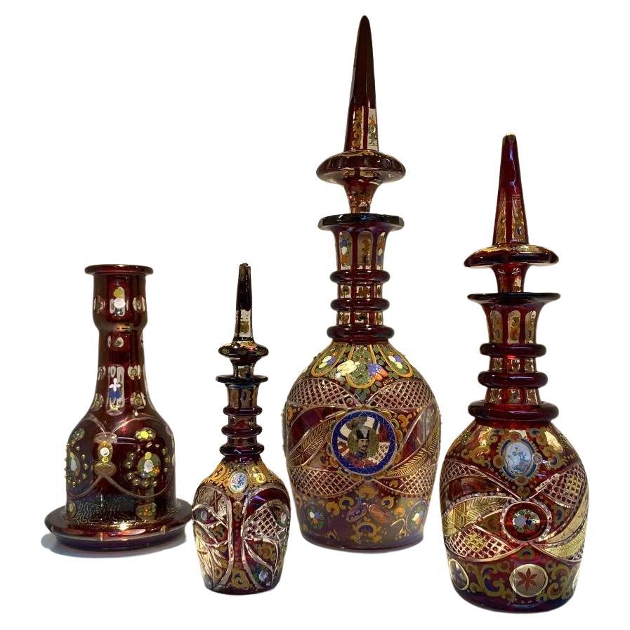 Antique Bohemian Overlay Enamelled Cut Glass Set, Qajar, Islamic, 19th ...