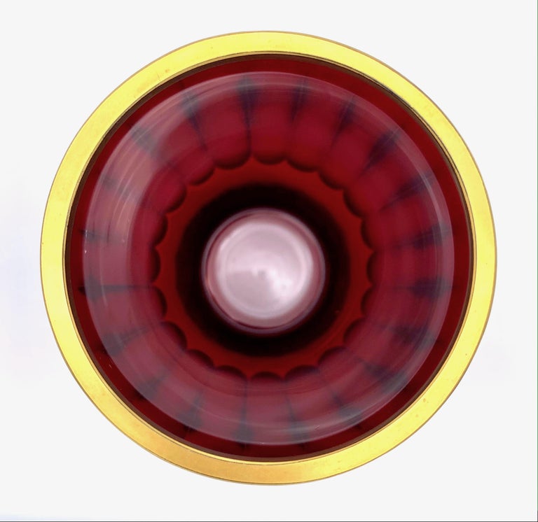 Antique Ruby Faceted Glass Beaker with Gold Rim For Sale at 1stDibs