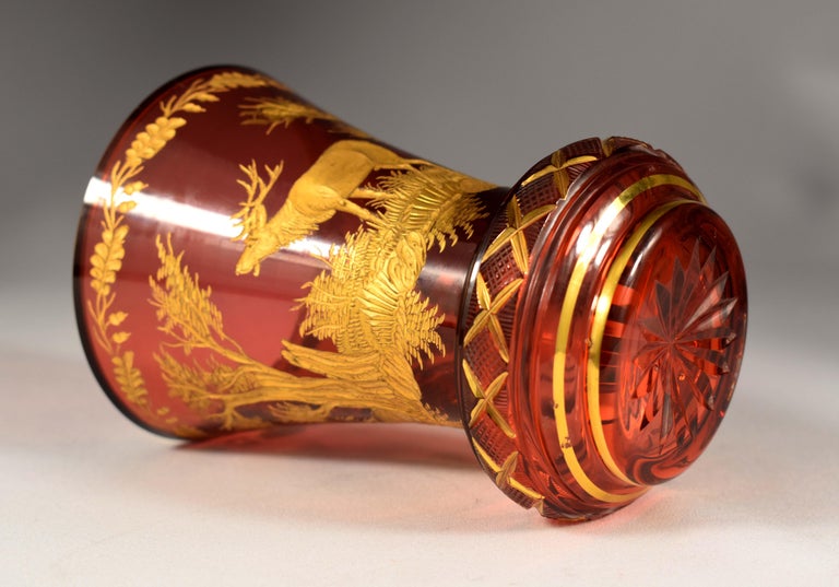 Antique Ruby Goblet Gilded Engraving Hunting Motif For Sale At 1stdibs