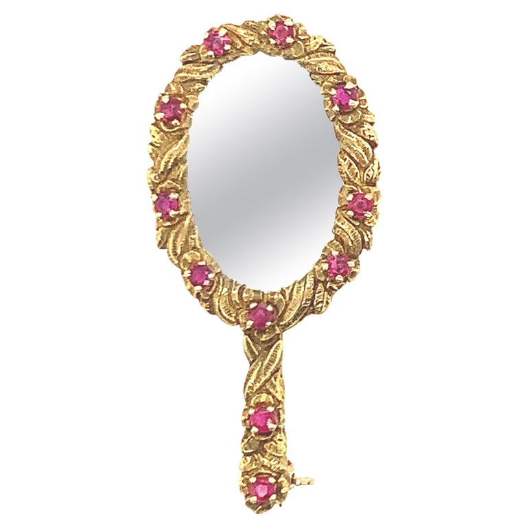 Mirror Pin Featuring rubies For Sale at 1stDibs