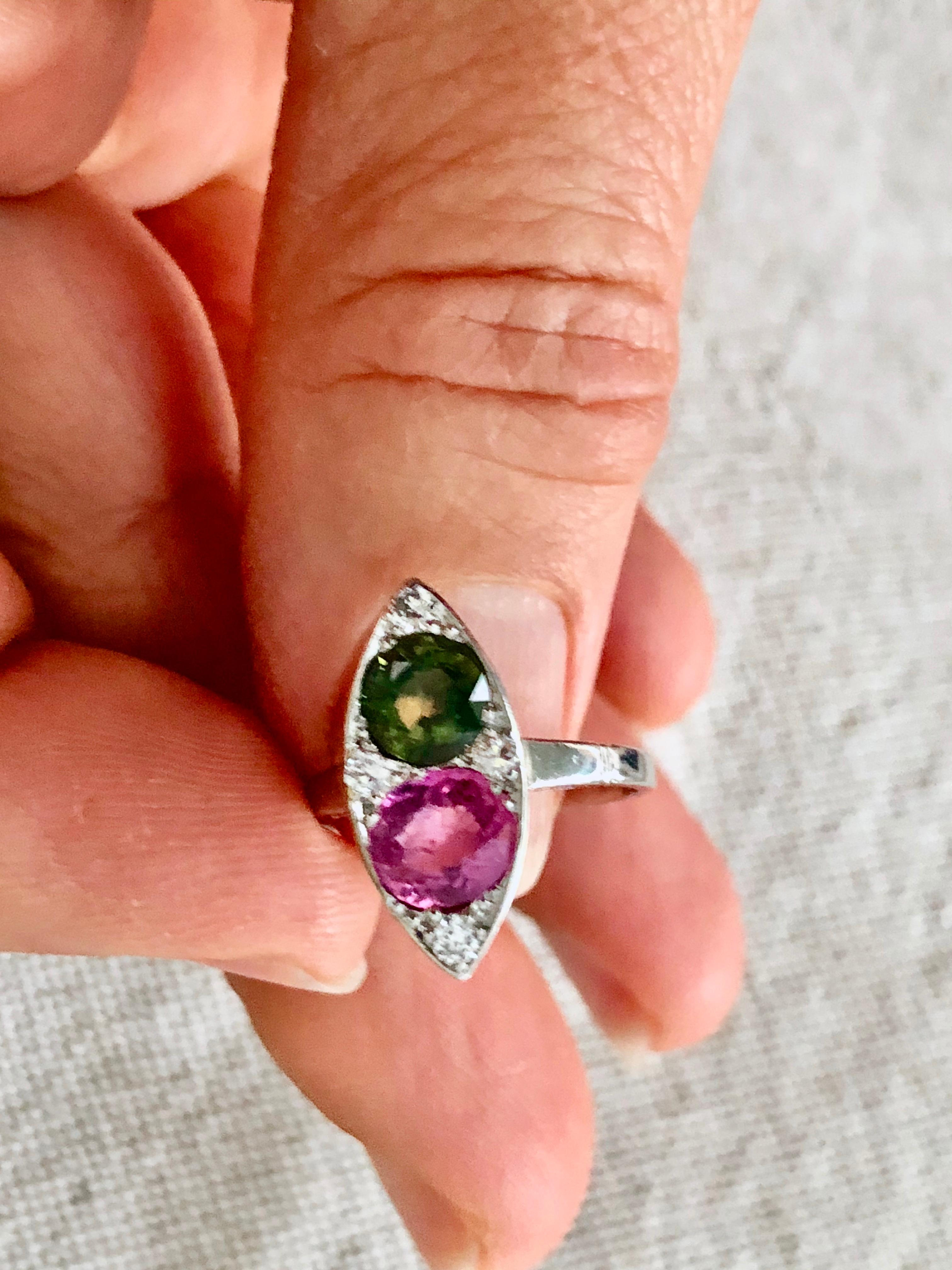 Ruby and Sapphire Twin Platinum Ring Navette Antique For Sale at 1stDibs