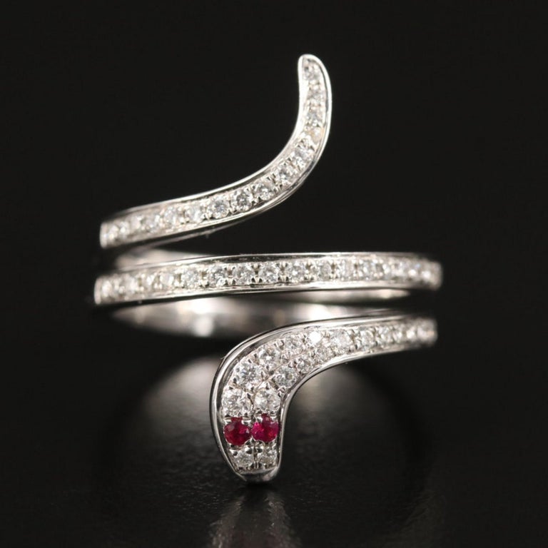 Customizable Antique Ruby Snake Fashion Ring Unique Ruby Diamond White ...