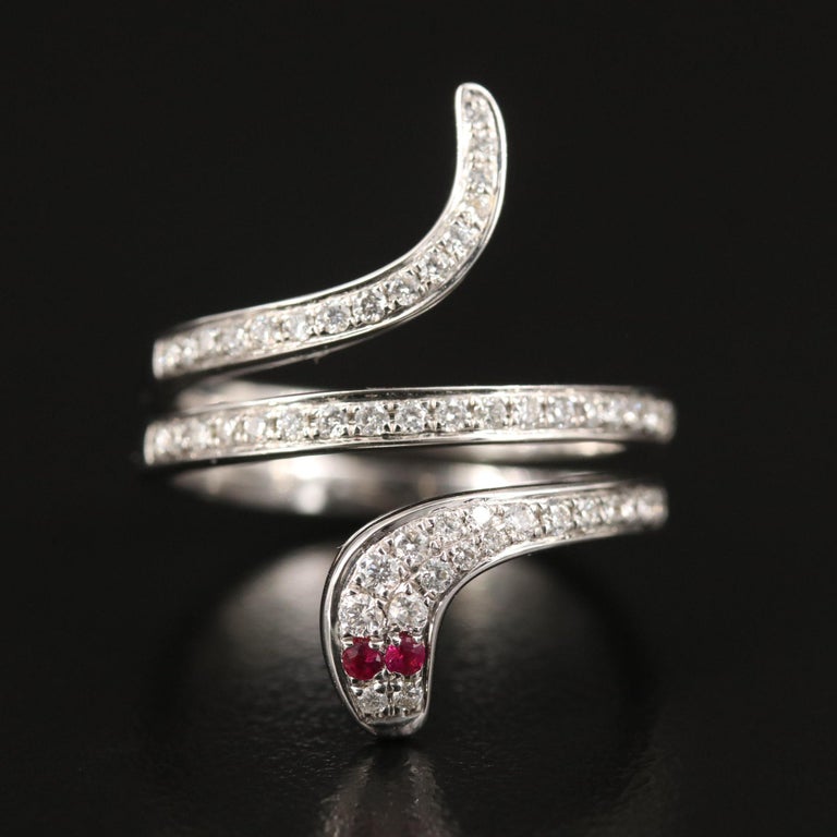 Customizable Antique Ruby Snake Fashion Ring Unique Ruby Diamond White ...