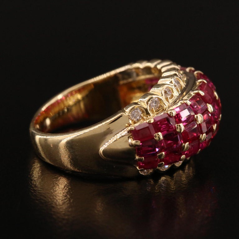 Customizable Antique Ruby Yellow Gold Wedding Band Vintage Ruby Diamond Cluster Cocktail Ring ...
