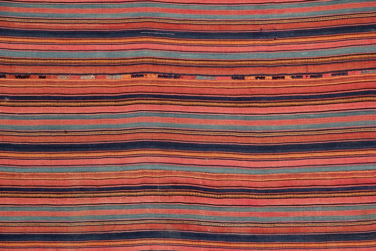 Antique Rugs Handwoven Jajim, Flat-Weave Striped Rug For Sale at 1stDibs
