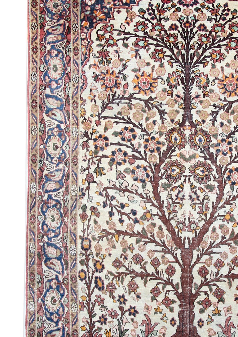 Antique Rug Ivory Tree Of Life Organic Handwoven Oriental Area Rug For ...