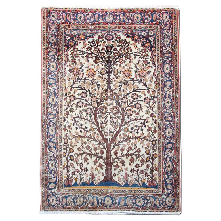 Antique Rug Ivory Tree Of Life Organic Handwoven Oriental Area Rug For ...