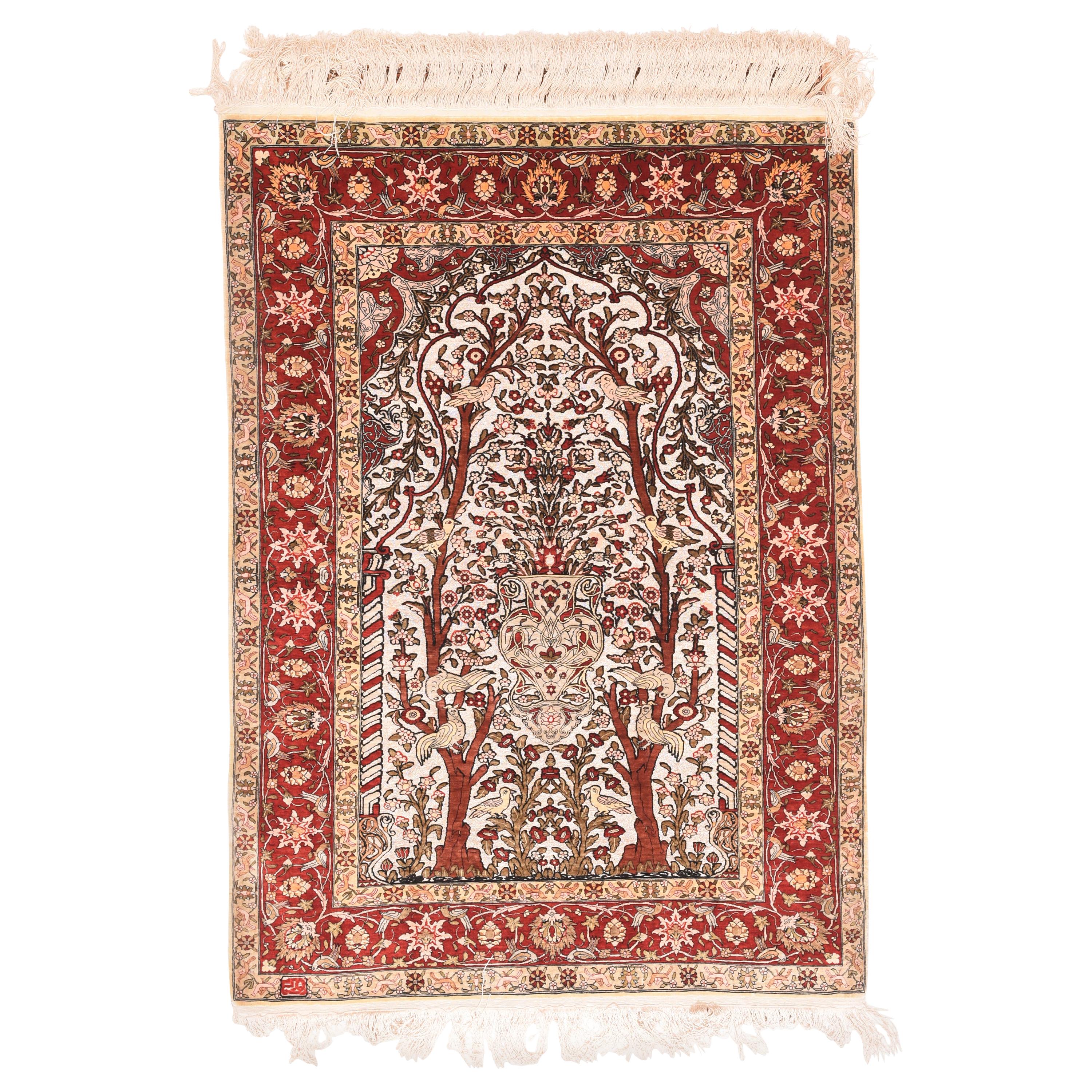 Vintage Mille Fleurs Hereke Turkish rug at 1stDibs