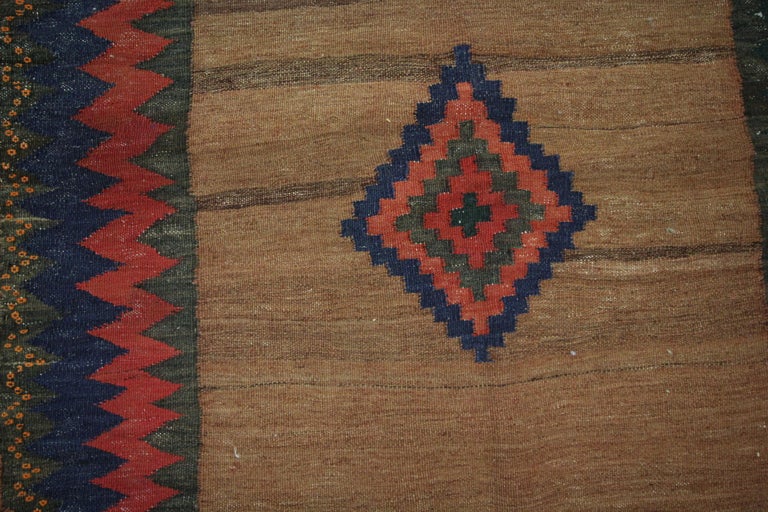 Antique Rugs, Brown "Sofreh" Wool Carpet, Small Square Kilims Area Rug ...
