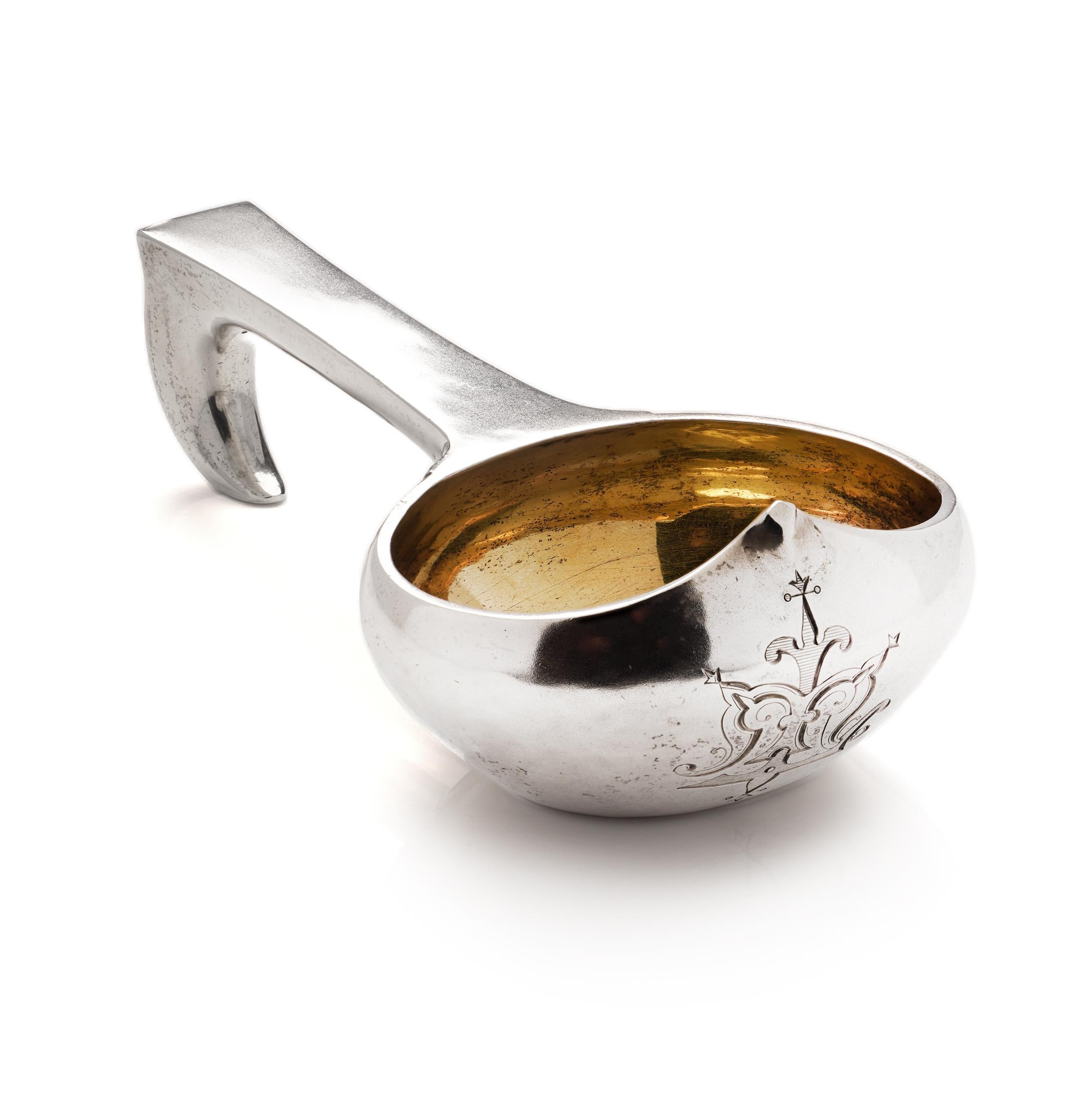 Antique Russian 84.silver Kovsh with Monogram and silver- gilt interior ...