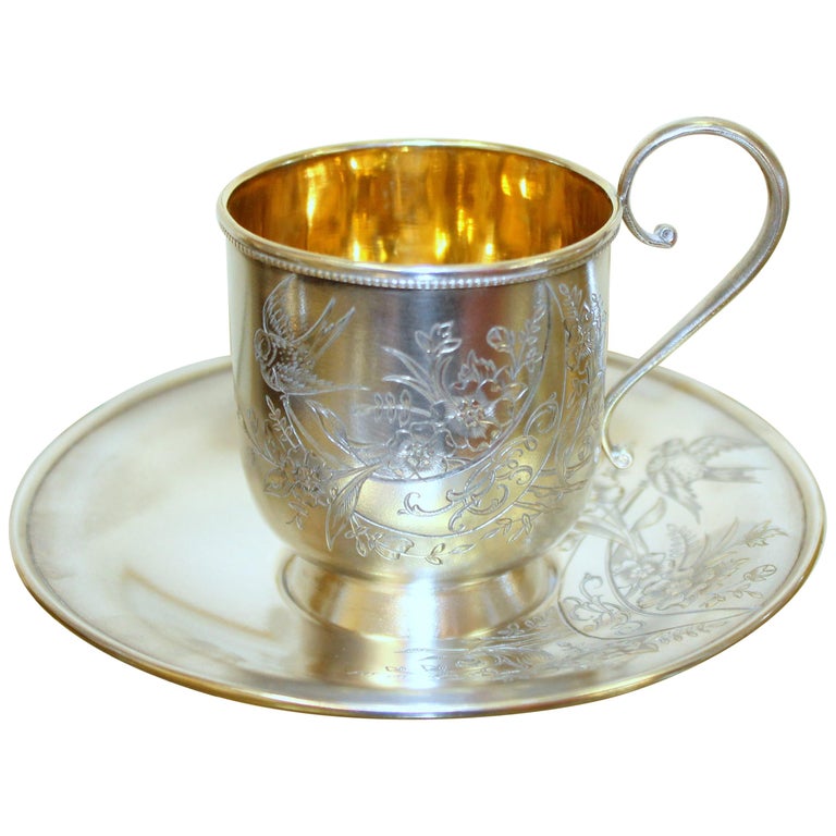 Antique Russian .875 Silver Hand Engraved Cup and Saucer, Baladanova ...