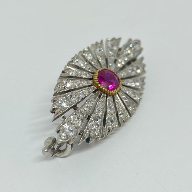 Antique Russian Burma Ruby and Diamond Brooch Pin Platinum, circa 1890 ...