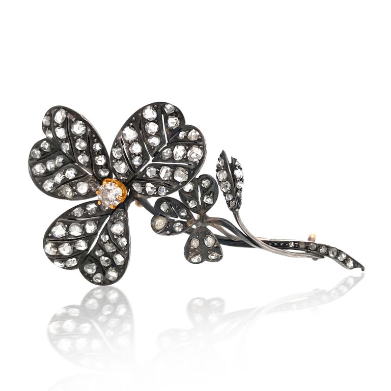 Antique Russian Clover Motif Diamond Brooch at 1stDibs