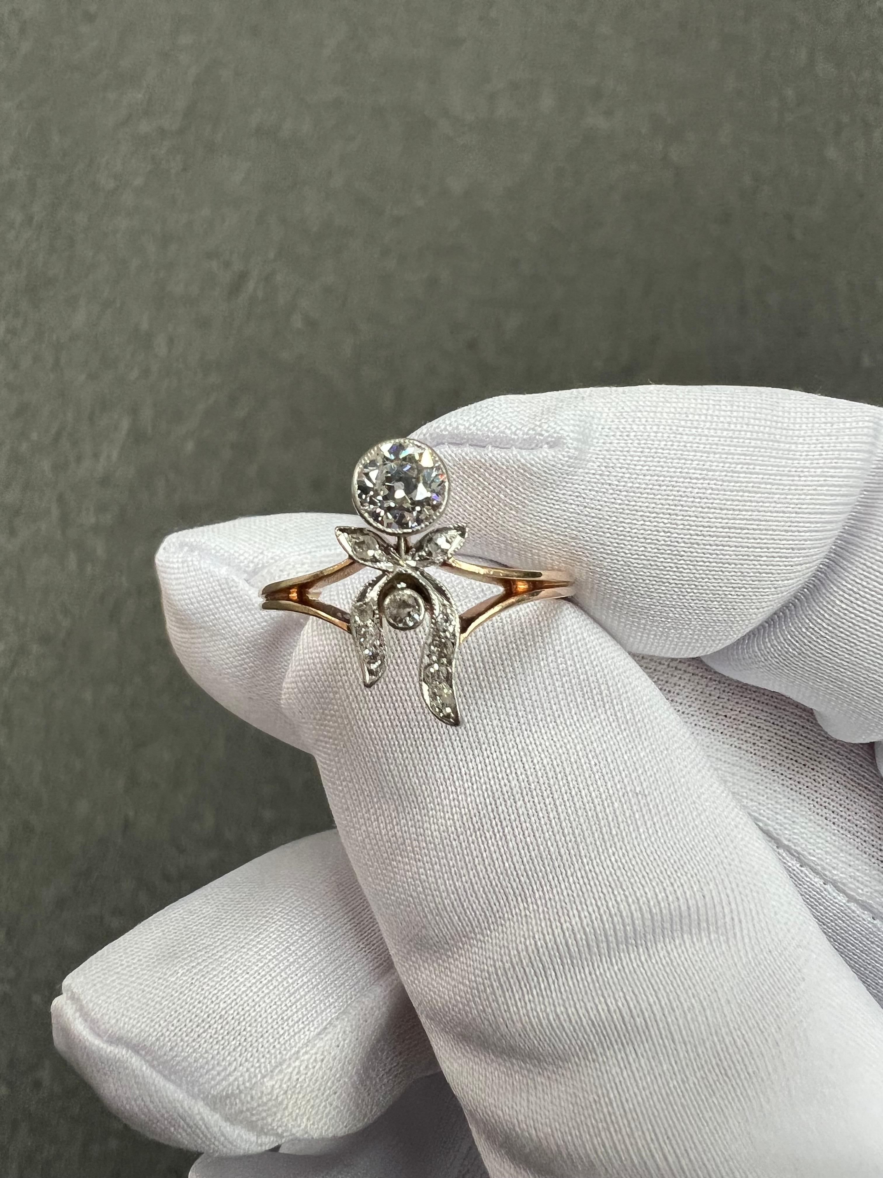 Antique Russian Diamond Yellow Gold Engagement Ring Circa 1910 at 1stDibs