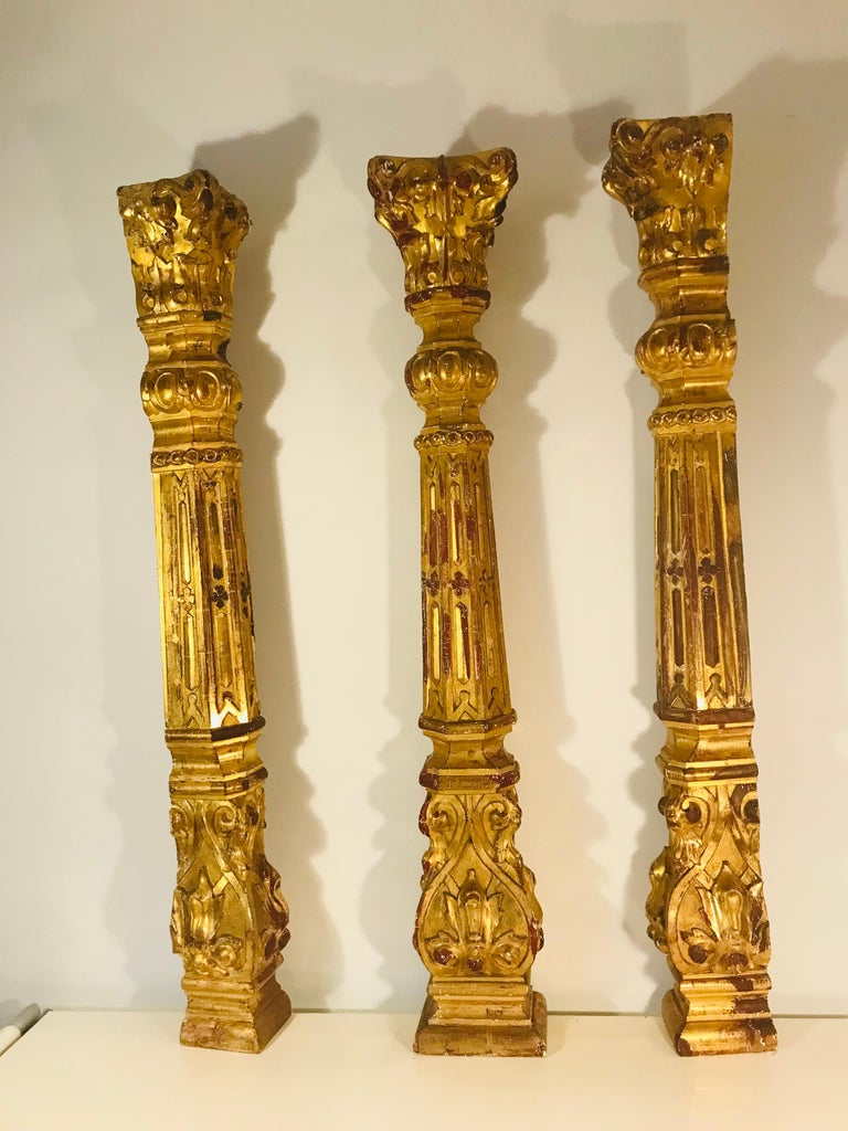 Antique Gilded Church Columns Set of 3 pcs For Sale at 1stDibs