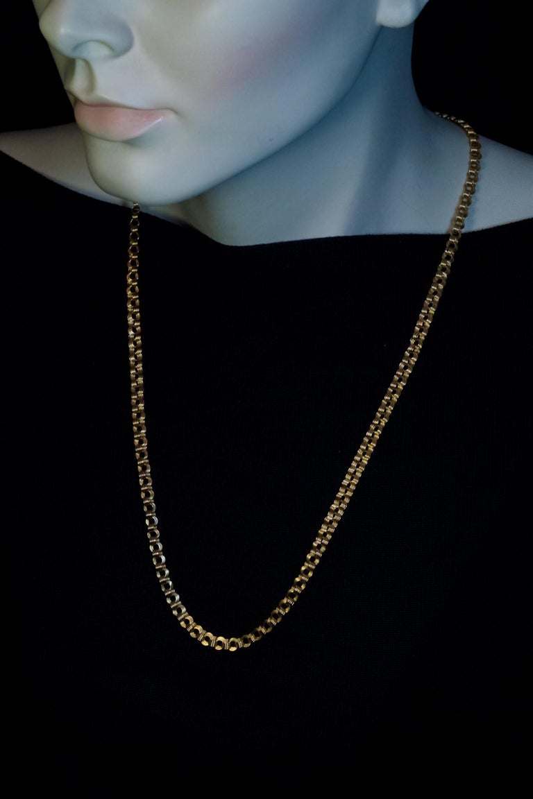Antique Russian Gold Flat Link Chain Necklace For Sale at 1stDibs