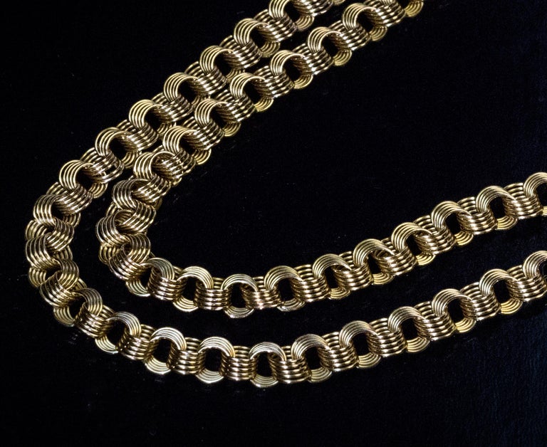 Antique Russian Gold Flat Link Chain Necklace For Sale at 1stDibs