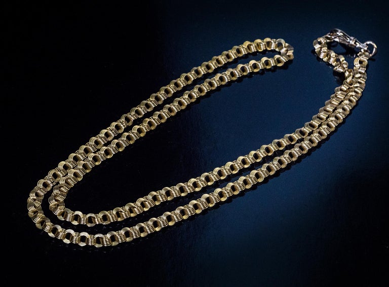 Antique Russian Gold Flat Link Chain Necklace For Sale at 1stDibs