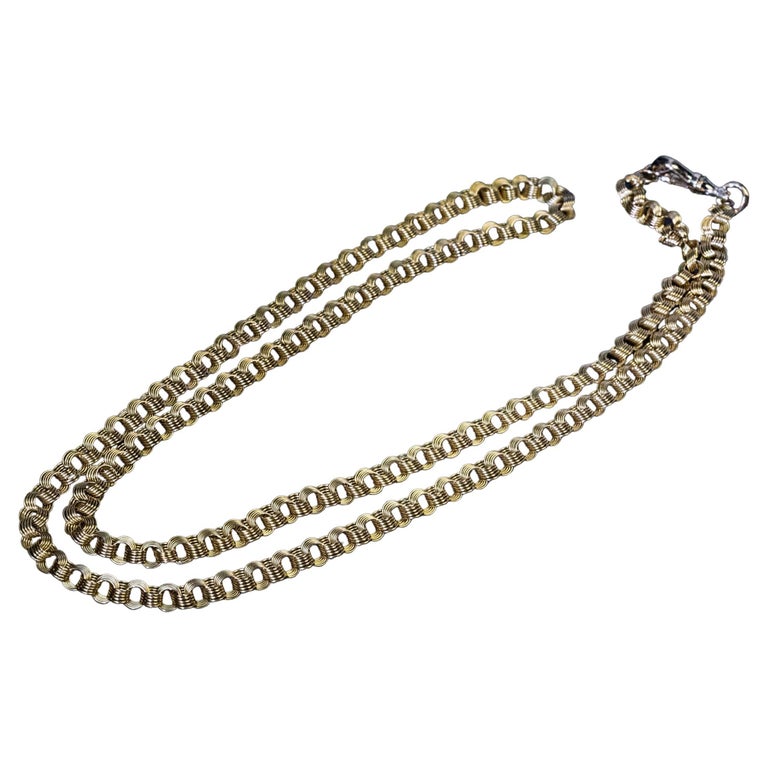 Antique Russian Gold Flat Link Chain Necklace For Sale at 1stDibs