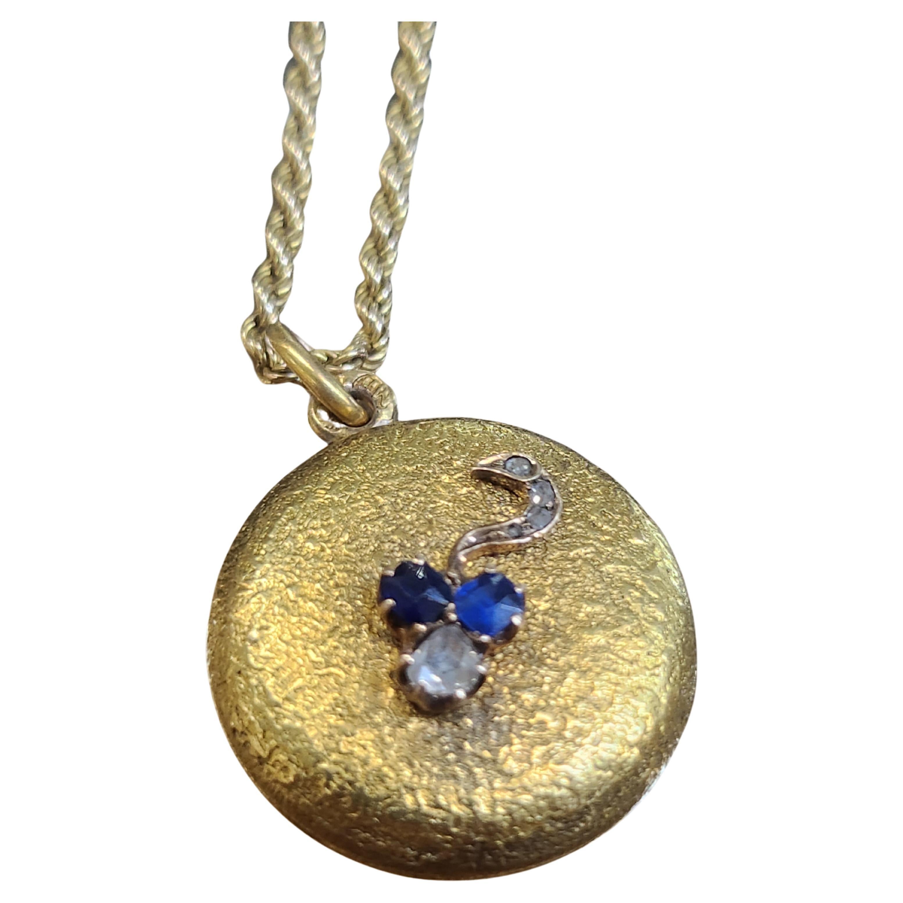 Antique Russian Sapphire Gold Locket Pendant And Chain For Sale at 1stDibs