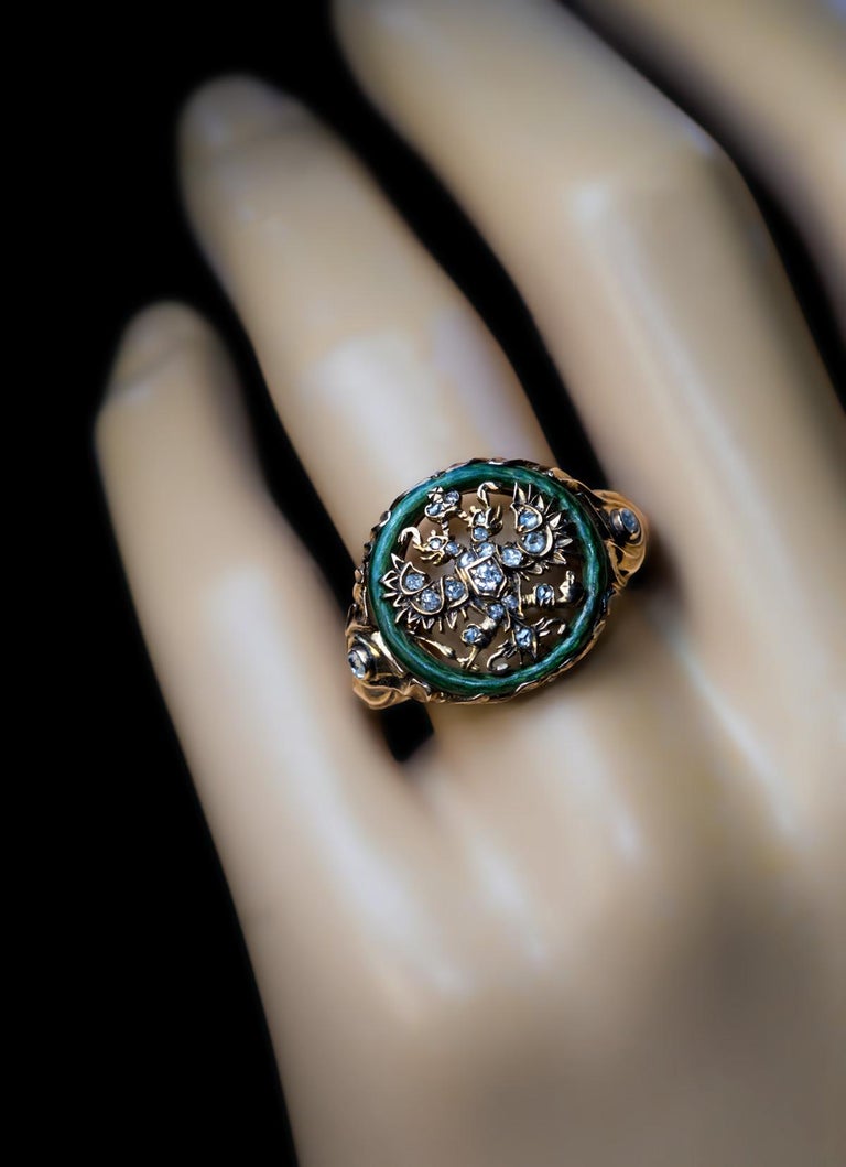 Antique Russian Imperial Eagle Diamond Enamel Gold Ring at 1stDibs