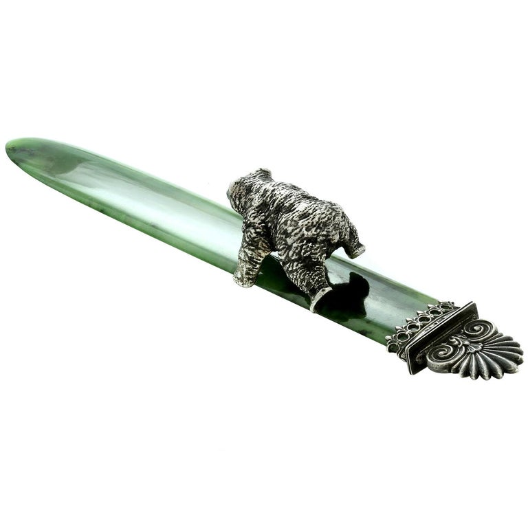 Antique Russian Imperial Nephrite Sterling Silver Bear Letter Opener ...