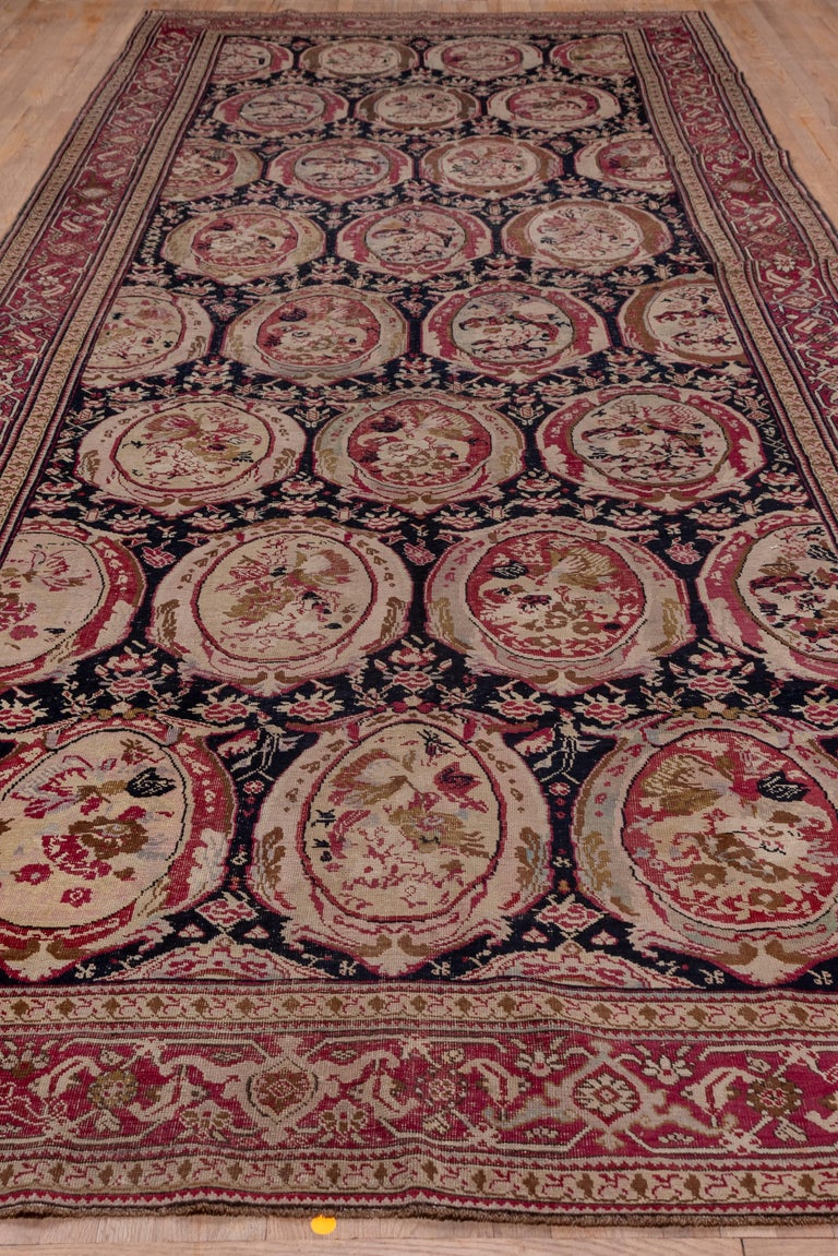 Antique Russian Karabagh Carpet, Navy Allover Field, Berry Colored ...
