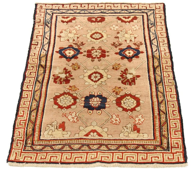 Antique Russian Kazak Rug with Navy and Red Flower Medallions For Sale ...
