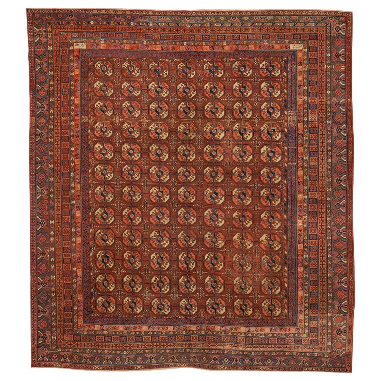 Antique Russian Khotan Rug with Black and Ivory Octagon Medallions on ...