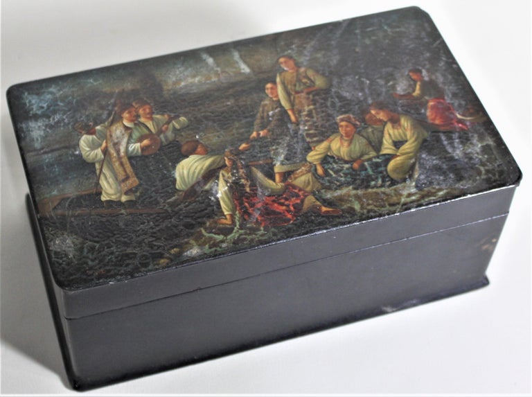 Antique Russian Lacquered Box with Hand Painted Top For Sale at 1stDibs ...
